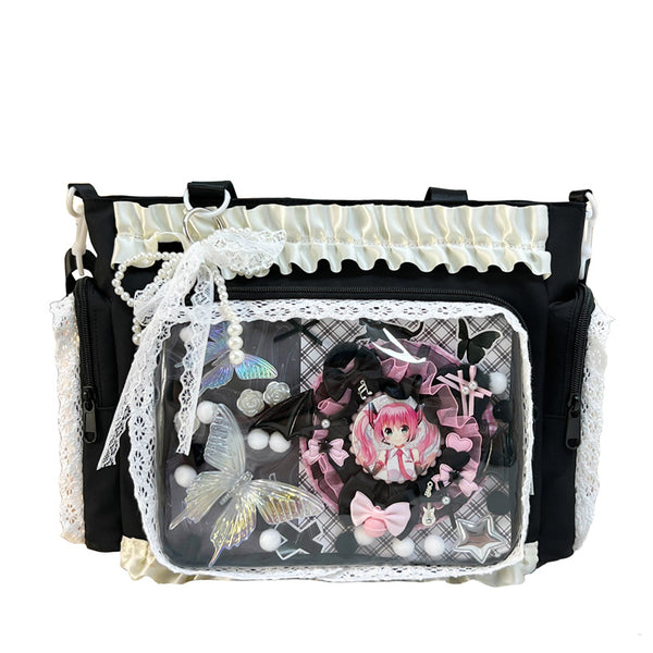 Sweet Lace Ruffle Ita Tote | Lolita Bow Shoulder Bag with Pin Display ...